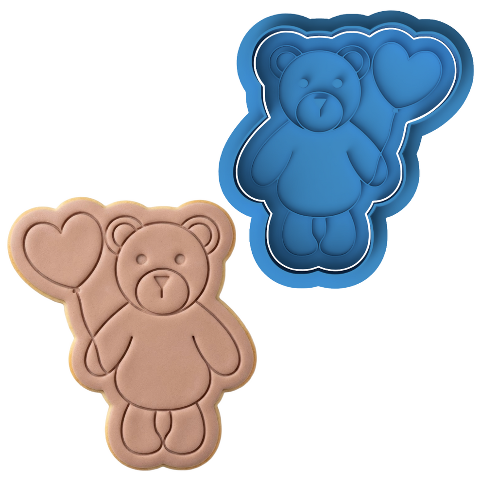 Teddy Bear Holding Heart Balloon Cookie Cutter and Embosser Stamp | Va ...