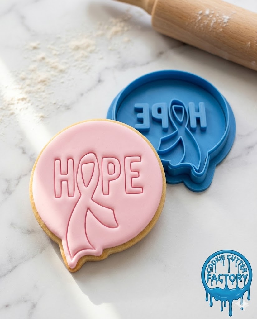 Hope Text Awareness Ribbon Cookie Cutter and Embosser Stamp | Breast C ...